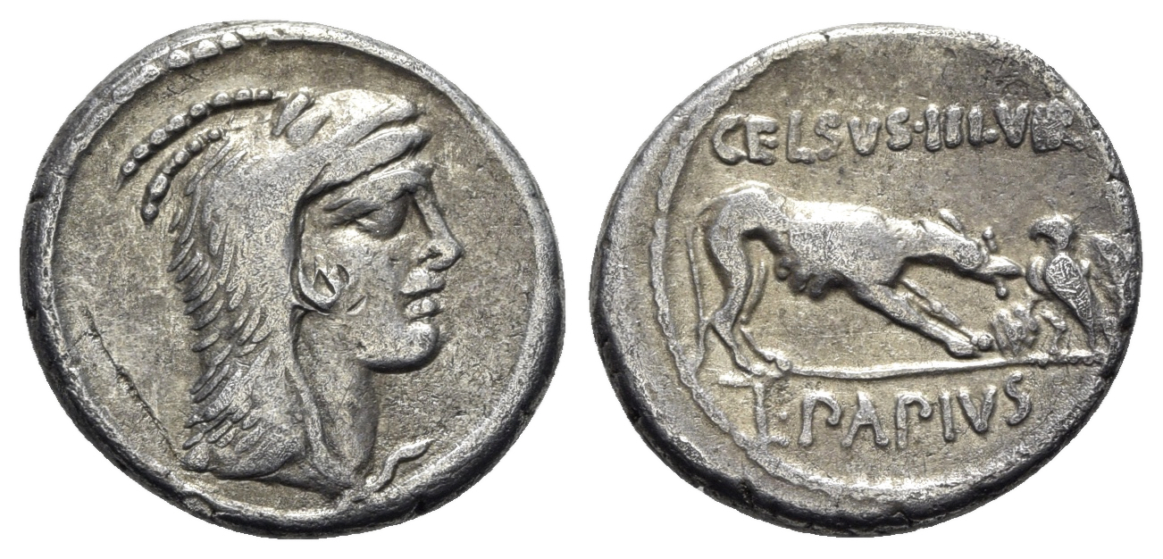 ROME REPUBLIC Roman Imperatorial, L. Papius Celsus, Rome, 45 BC. AR ...