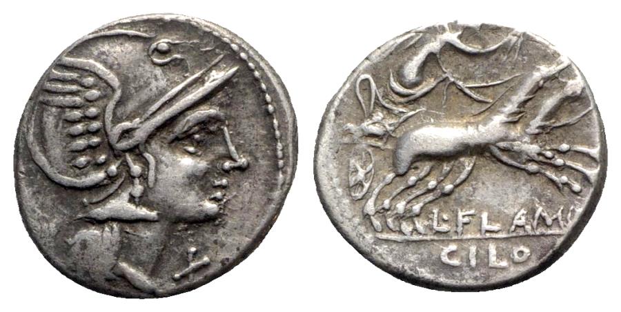 Roman Republic - L. Flaminius Chilo, Rome, 109-108 BC. AR Denarius