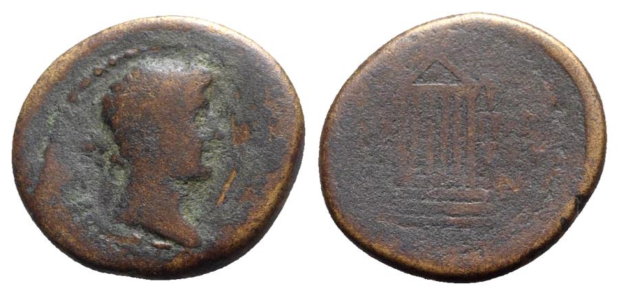 Augustus (27 BC-AD 14). Mysia, Pergamum. Æ - Hexastyle temple - RARE