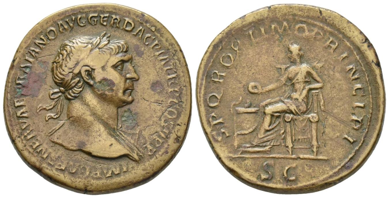 Trajan (98-117). Æ Sestertius. Rome, 103-111. R/ SALUS | Roman Imperial ...