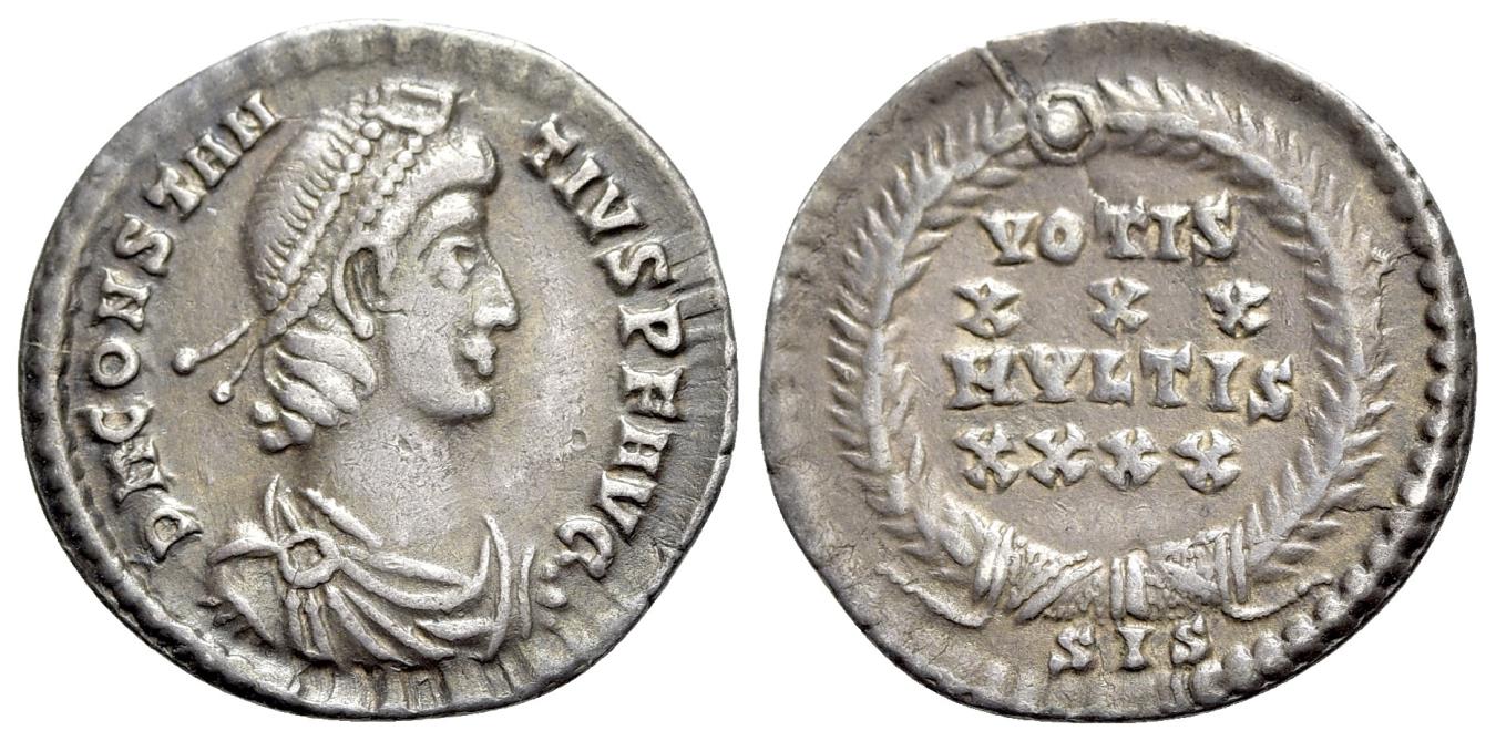 Constantius II (337-361). AR Siliqua. Siscia, 355-361. R/ VOTIS/XXX ...