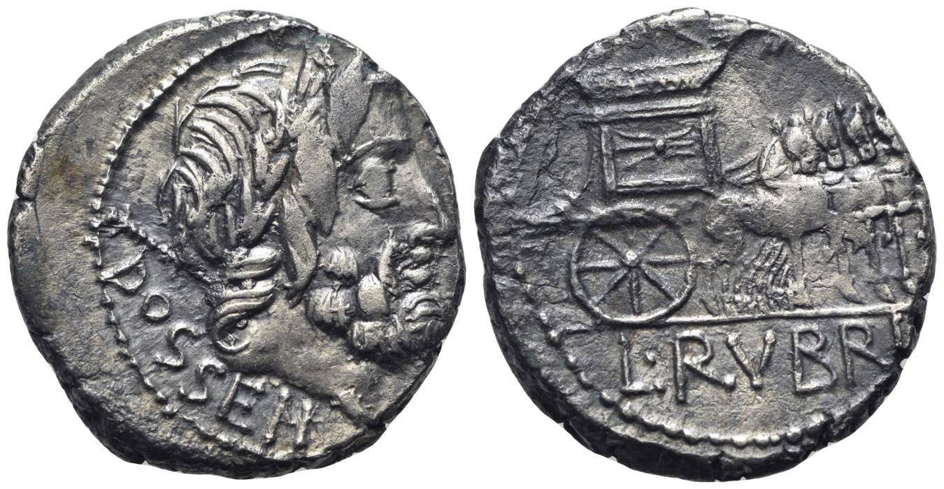 ROME REPUBLIC L. Rubrius Dossenus, Rome, 87 BC. AR Denarius. Laureate ...