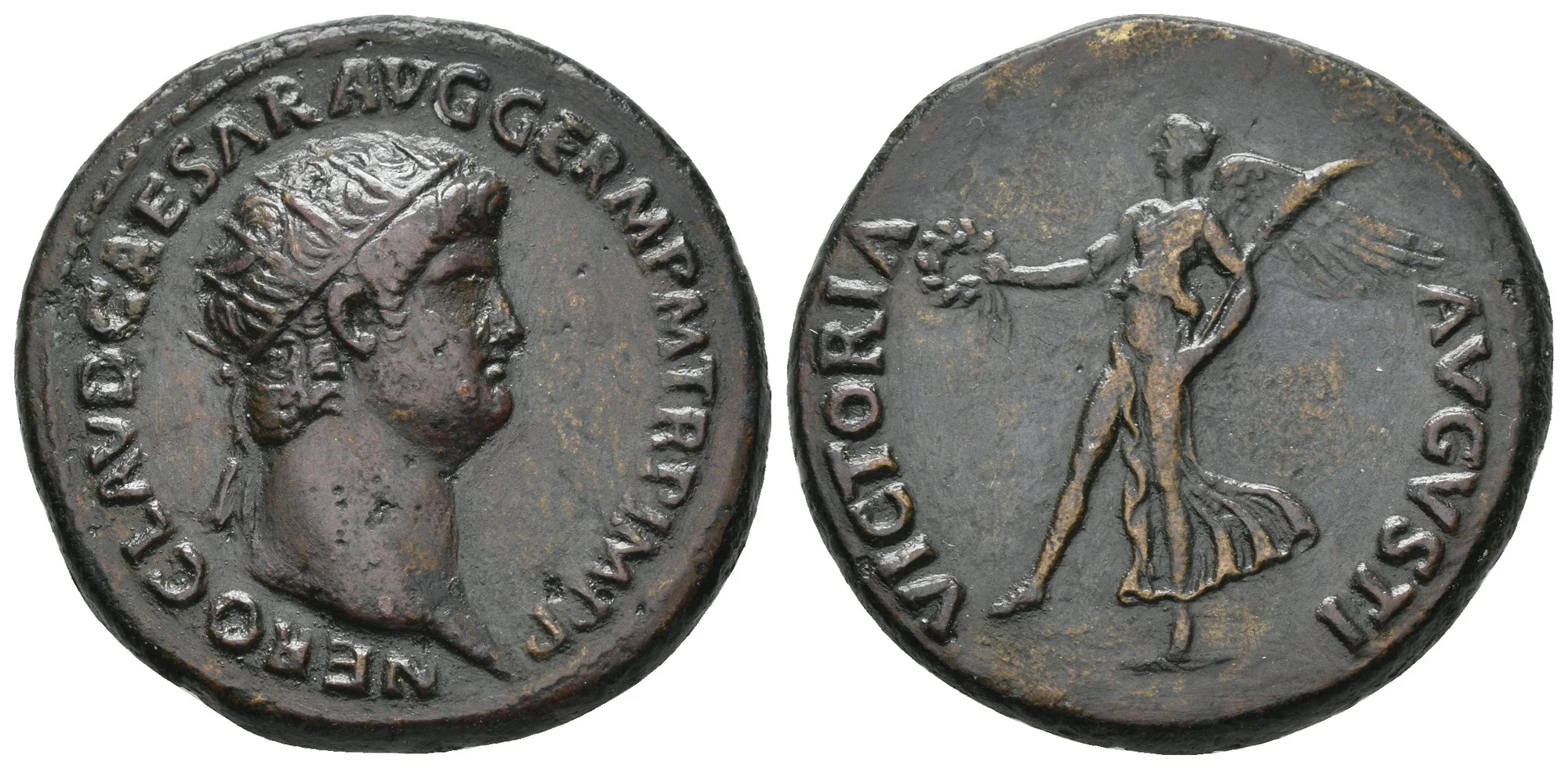Nero (54-68). Æ Dupondius. Rome, c. AD 63. R/ VICTORY | Roman Imperial ...