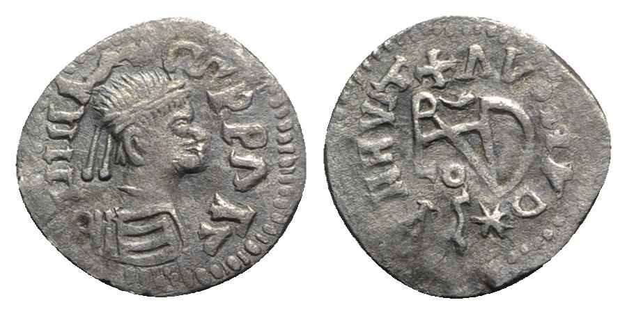 Gepids, Uncertain king, 454-552. AR 1/4 Siliqua. Sirmium? R/ Monogram ...