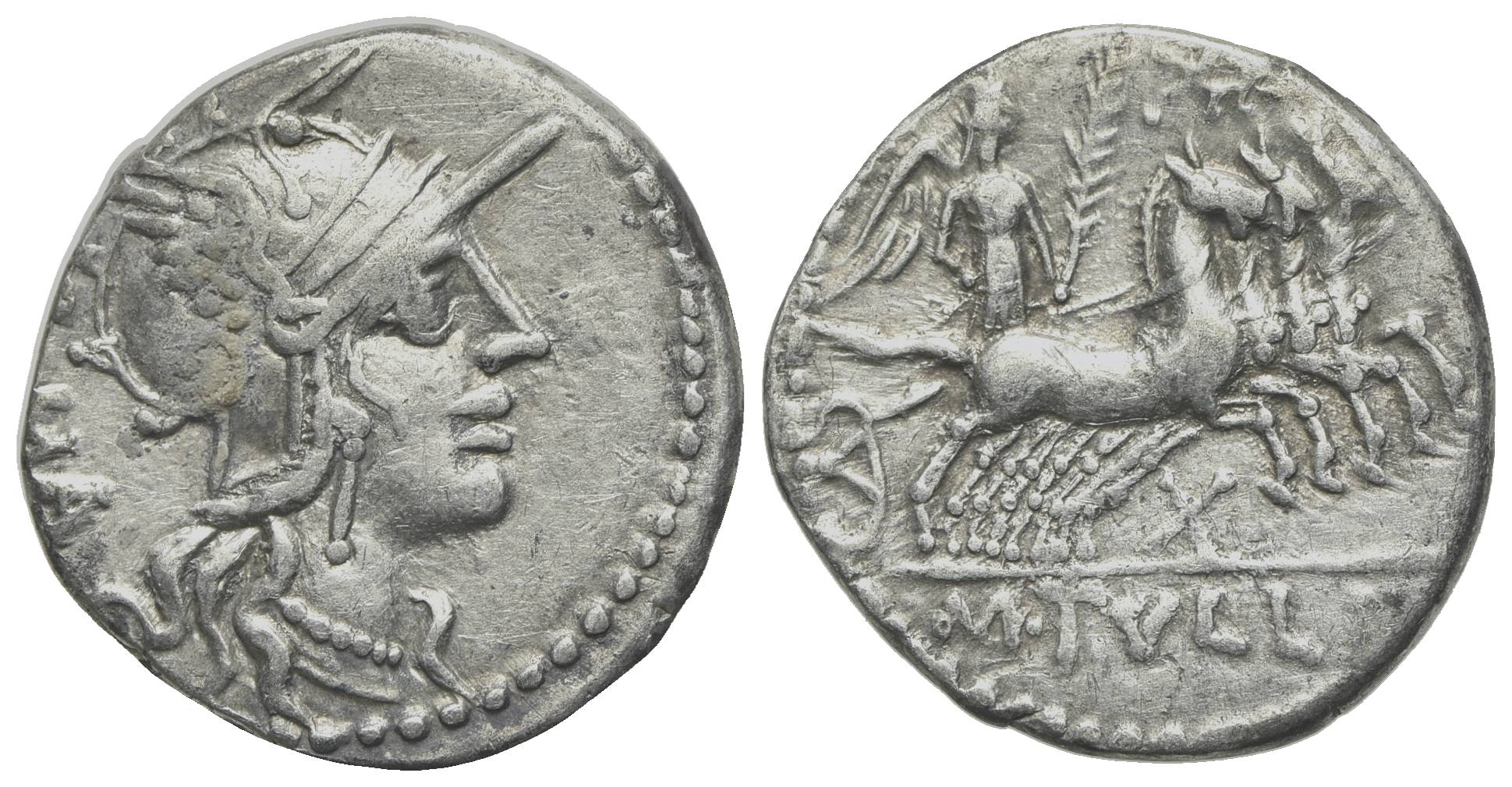 ROME REPUBLIC M. Tullius, Rome, 119 BC. AR Denarius. R/ Victory driving ...