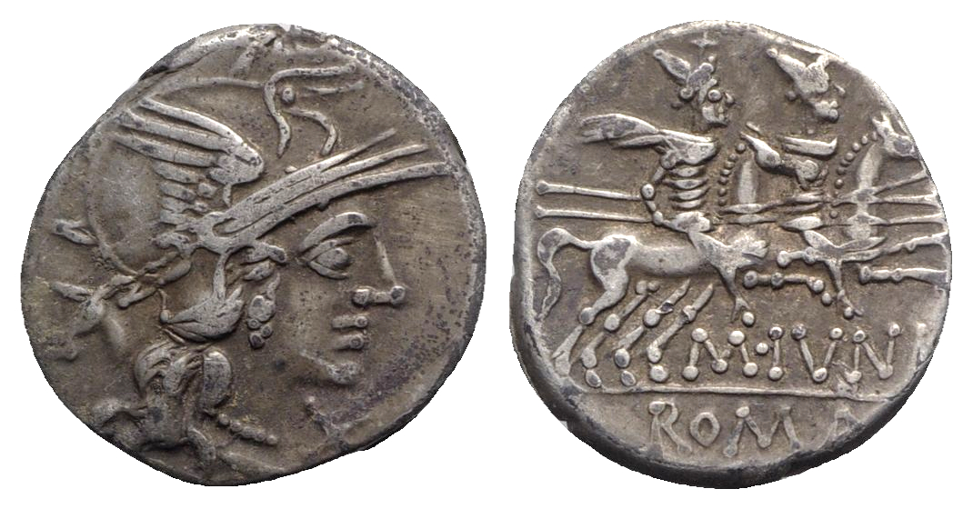 ROME REPUBLIC M. Junius Silanus, Rome, 145 BC. AR Denarius. R/ Dioscuri