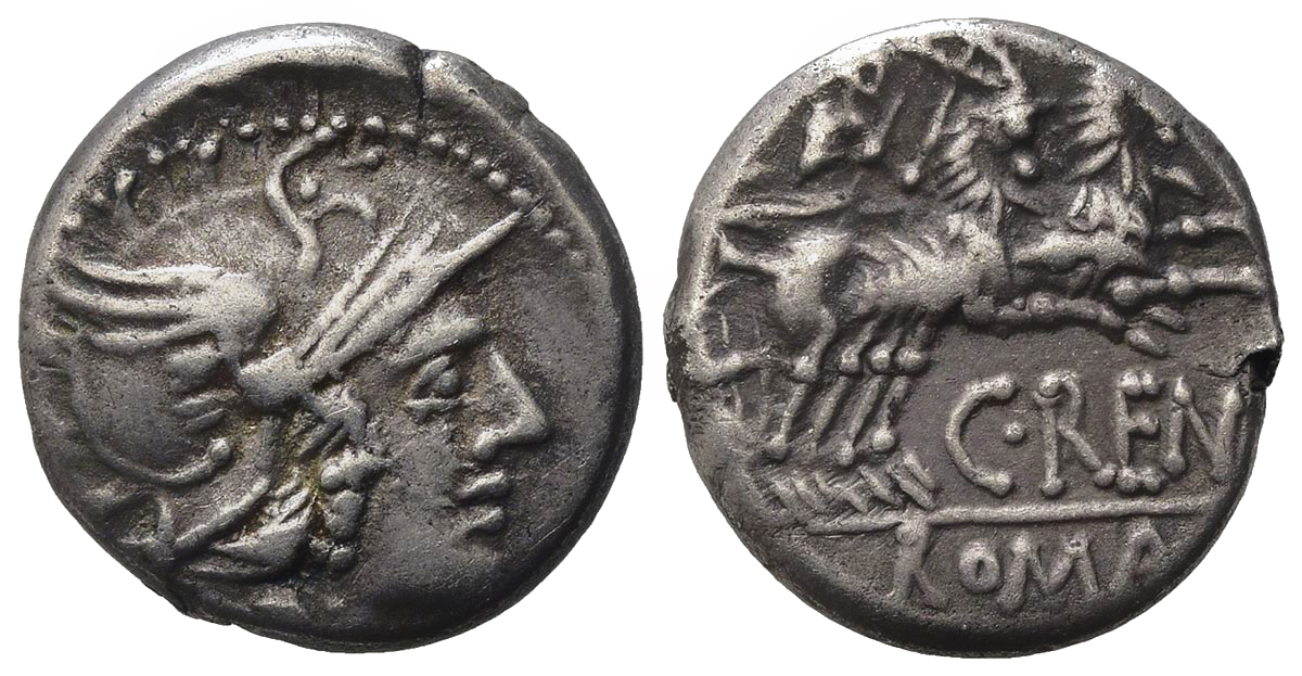 ROME REPUBLIC C. Renius, Rome, 138 BC. AR Denarius. R/ Juno Caprotina ...