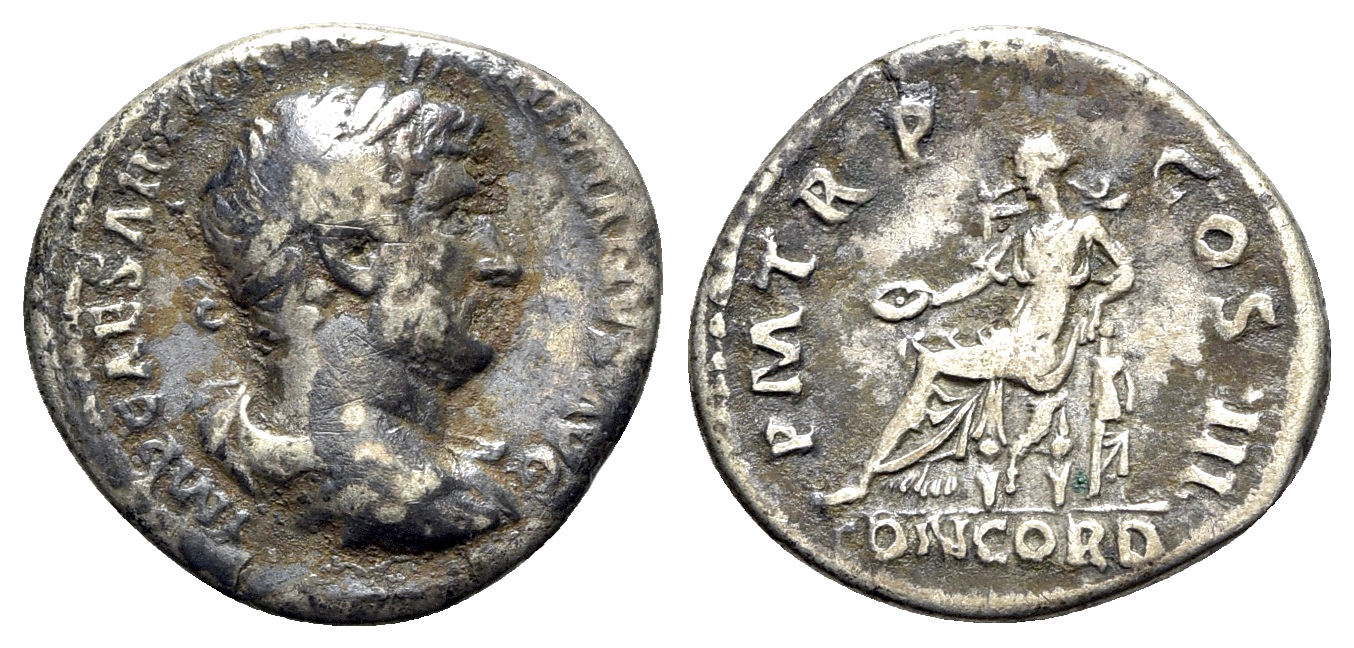 Hadrian (117-138). AR Denarius - R/ Concordia seated | Roman Imperial Coins