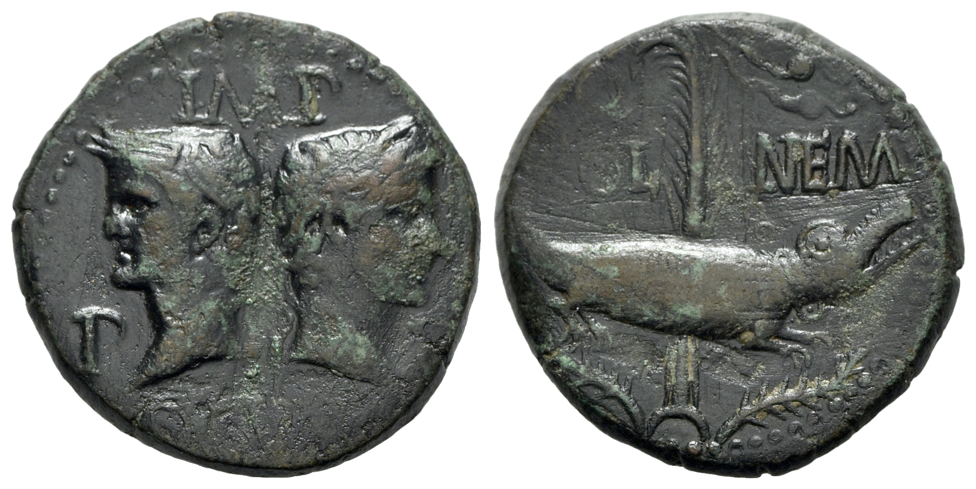 Augustus and Agrippa (27 BC-AD 14). Gaul, Nemausus. Æ As | Roman ...