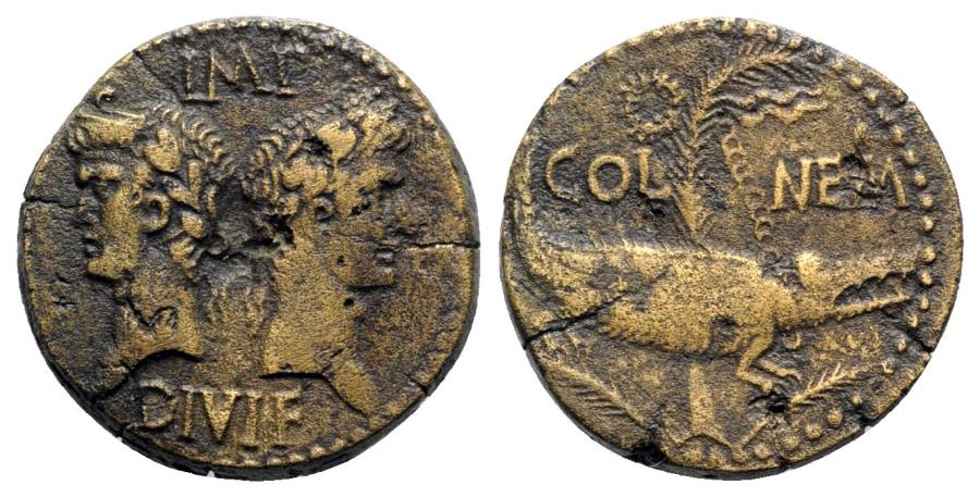 Augustus and Agrippa (27 BC-14 AD). Æ As - Gaul, Nemausus | Roman ...