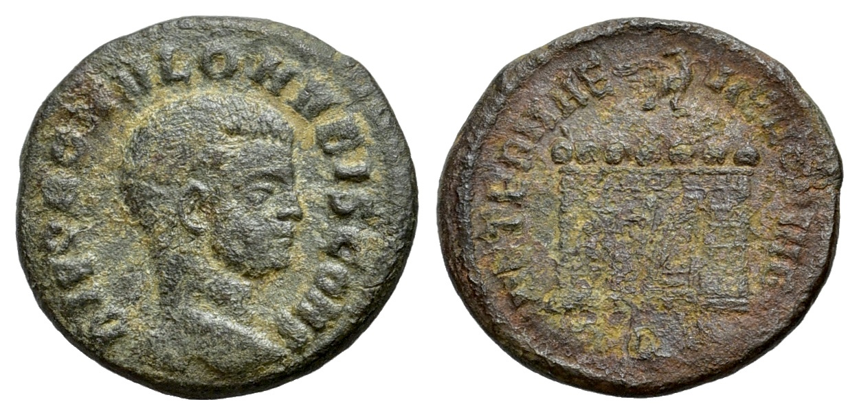 Divus Romulus (died 309). Æ Half Follis. Rome, c. AD 310. R/ Hexastyle ...