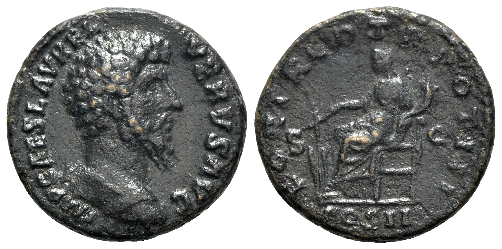 Lucius Verus (161-169). Æ As - R/ Fortuna seated | Roman Imperial Coins
