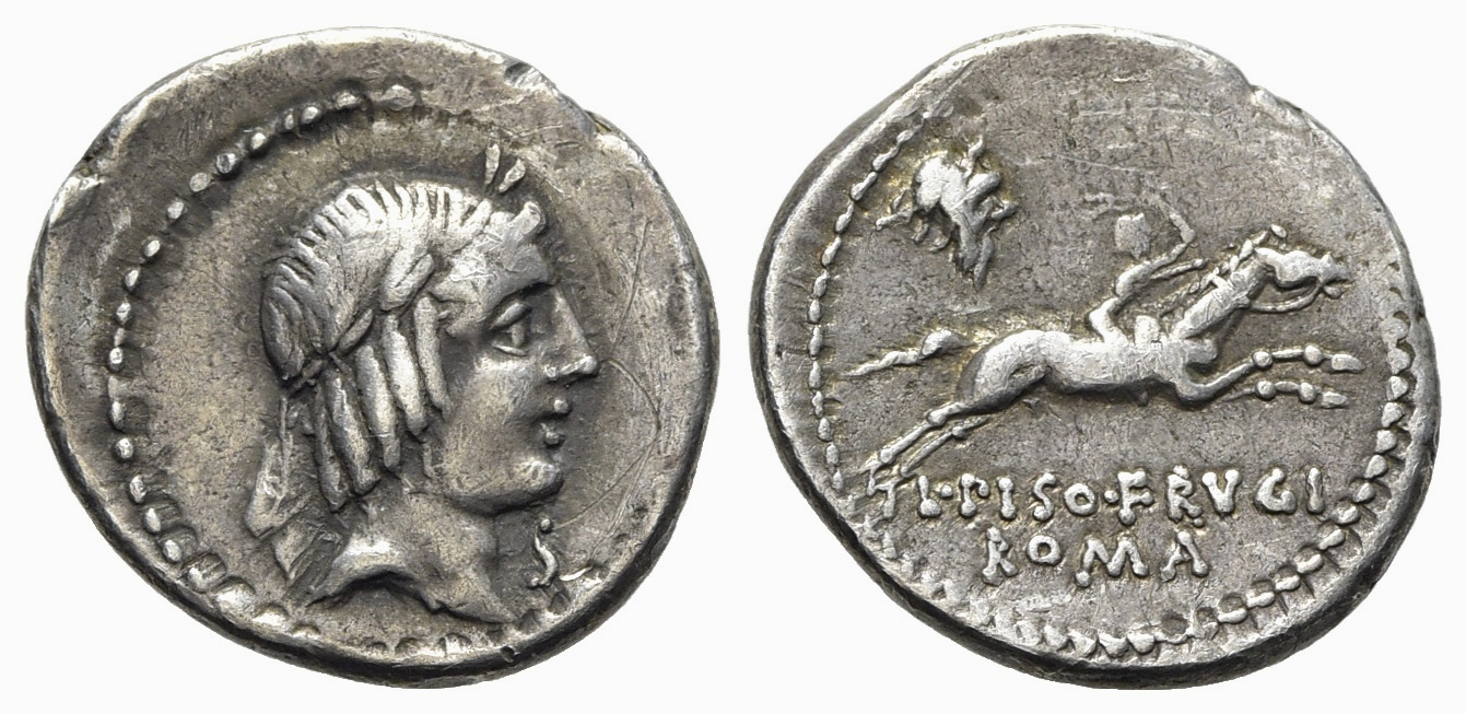 ROME REPUBLIC L. Calpurnius Piso Frugi, Rome, 90 BC. AR Denarius ...
