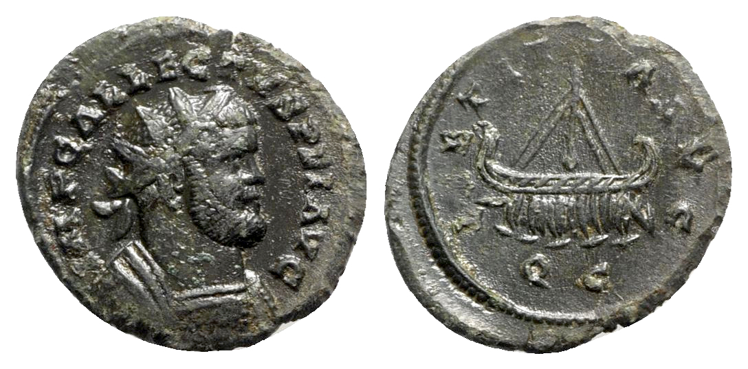 Allectus (293-296). Æ Quinarius - R/ Galley | Roman Imperial Coins