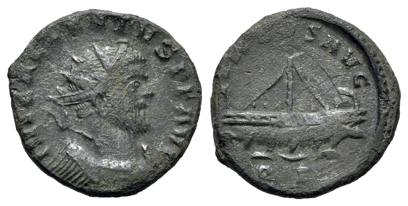 Allectus (293-296). Æ Quinarius - R/ Galley | Roman Imperial Coins