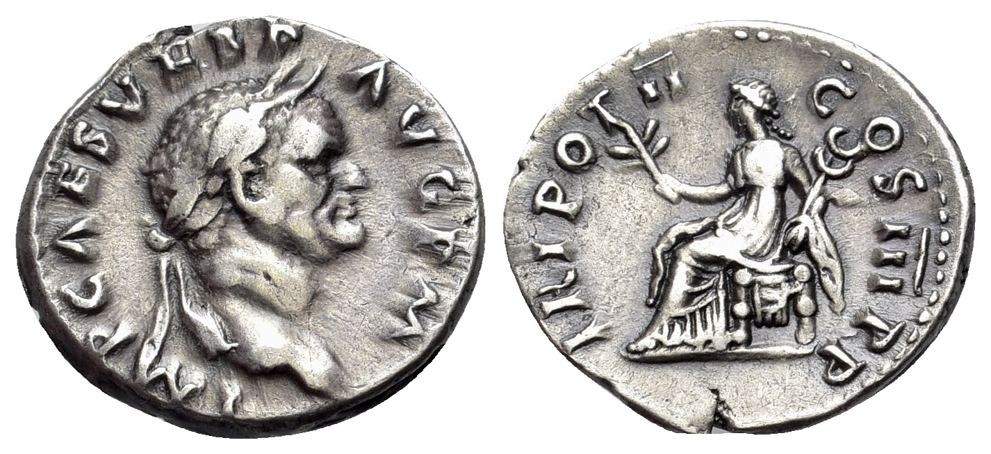 Vespasianus, 69-79. AR Denar R/ PAX BOLD PORTRAIT | Roman Imperial Coins