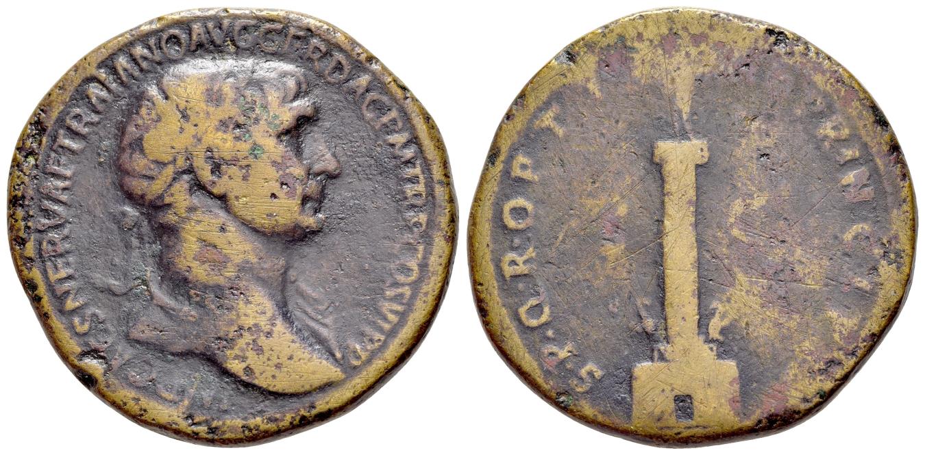 Trajan. AD 98-117. Æ Sestertius R/ Trajan's column | Roman Imperial Coins