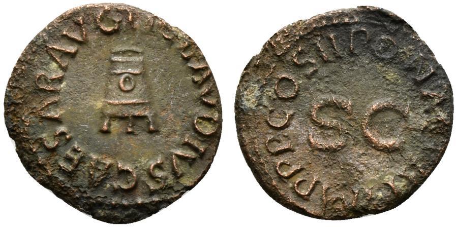 Claudius (41-54). Æ Quadrans. Rome, AD 41. Modius. R/ Legend around ...