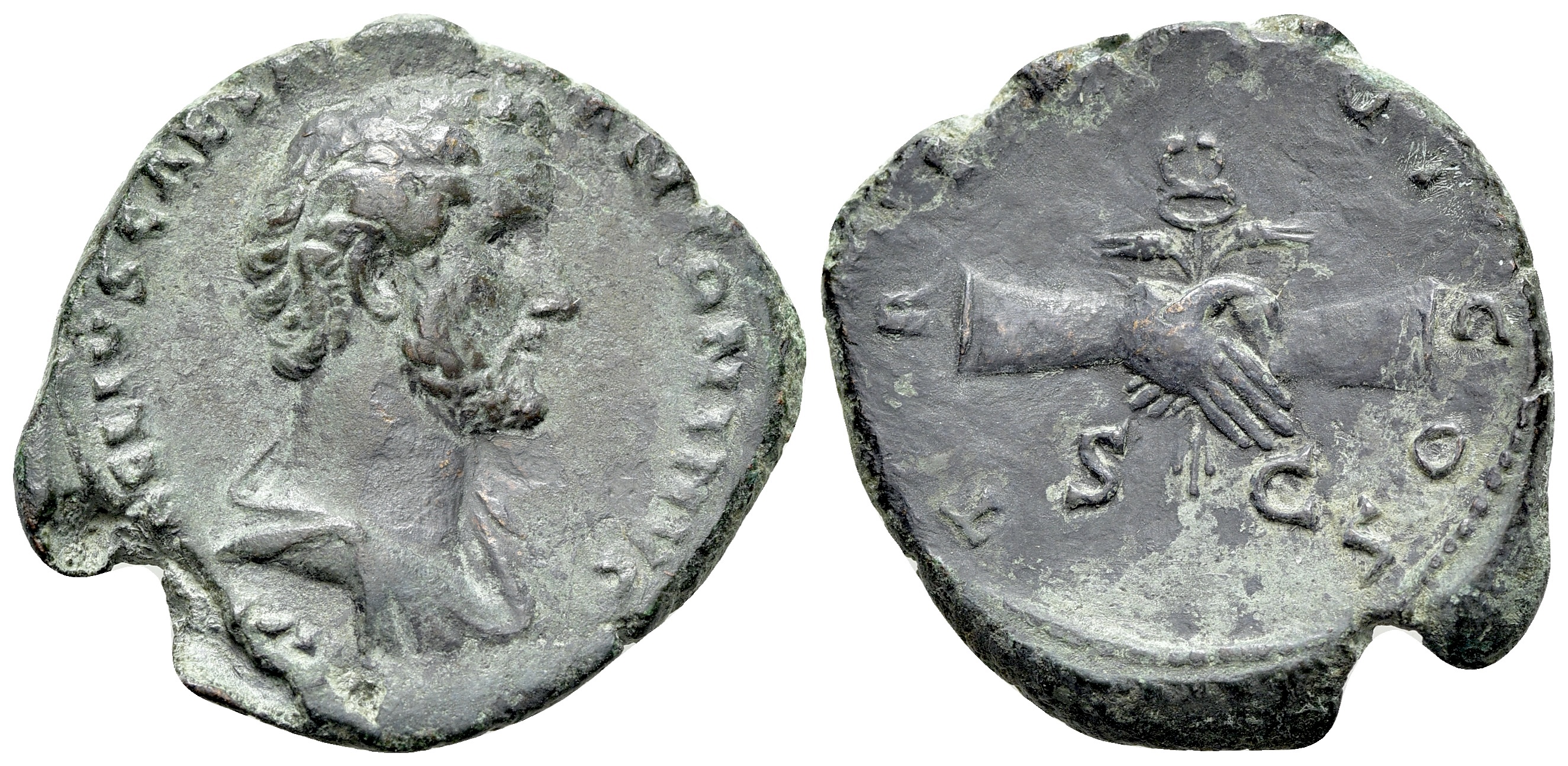 Antoninus Pius (Caesar, 138). Æ As Rome, AD 138. R/ Clasped hands ...