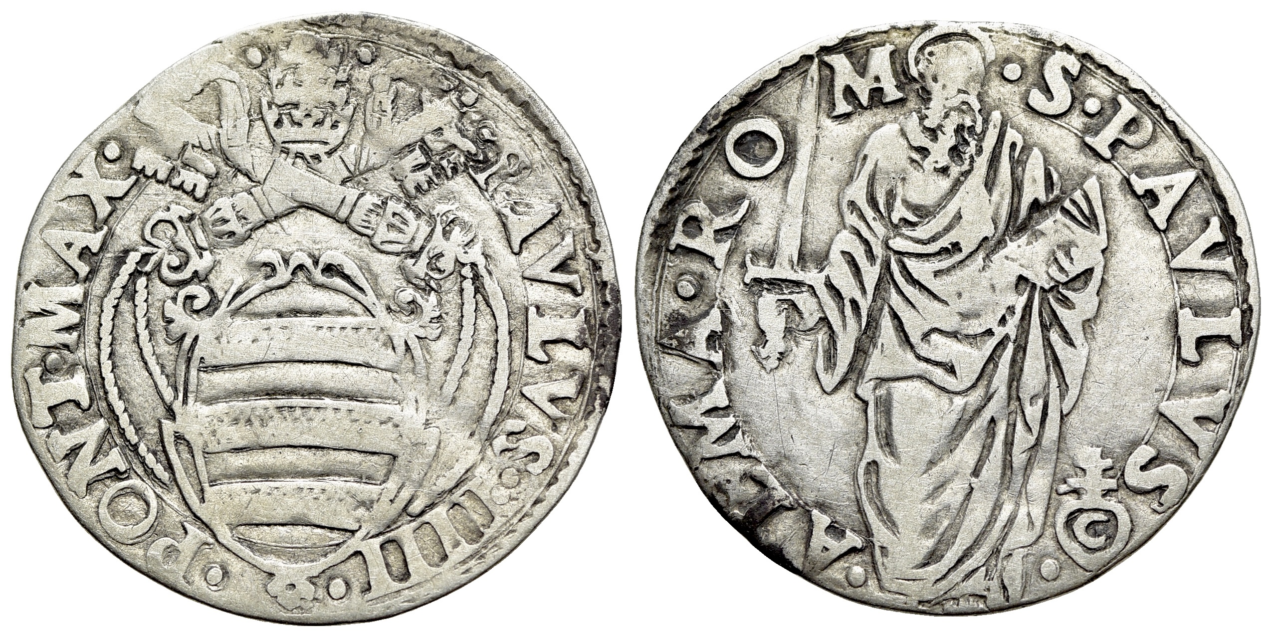 Italy, Papal States. Rome, Paolo IV (1555-1559). AR Giulio. Arms. R/ S ...