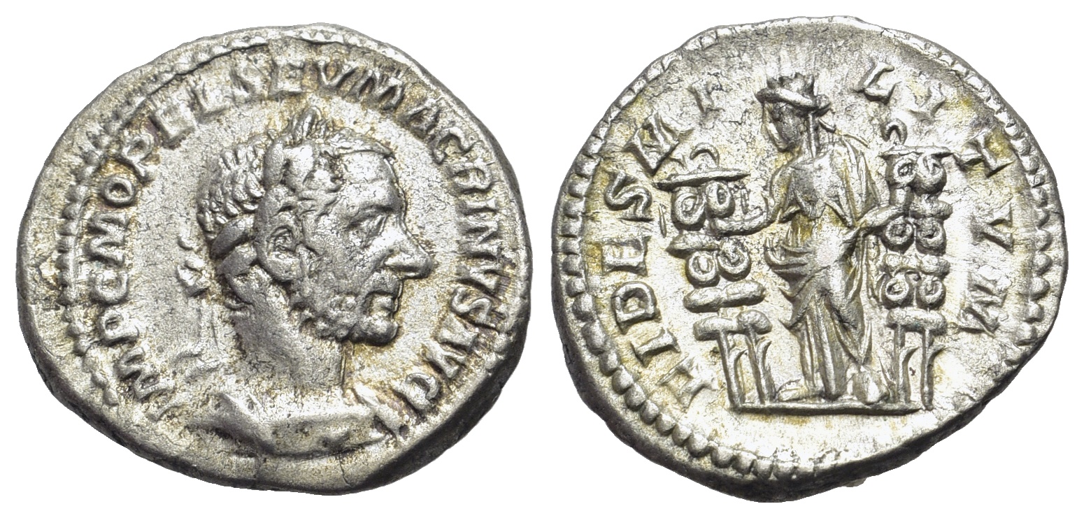 Macrinus (217-218). AR Denarius. Rome. Bust of Macrinus. R/Fides