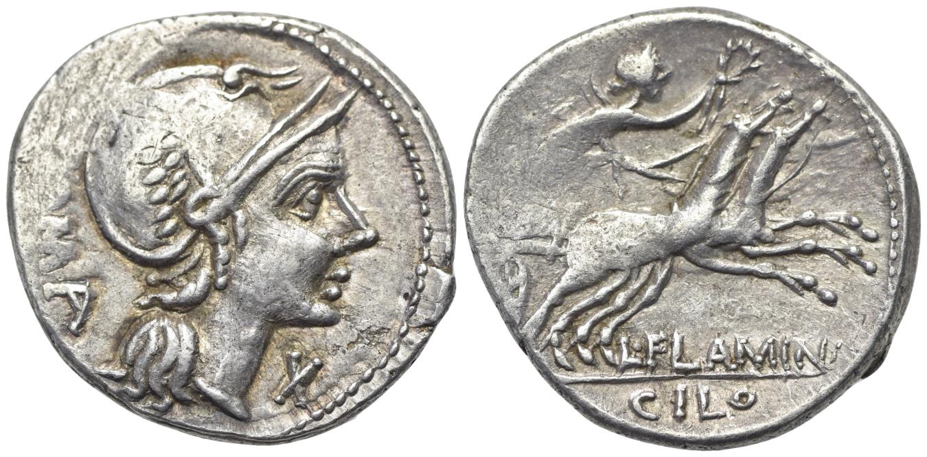 ROME REPUBLIC L. Flaminius Chilo, Rome, 109-108 BC. AR Denarius R ...