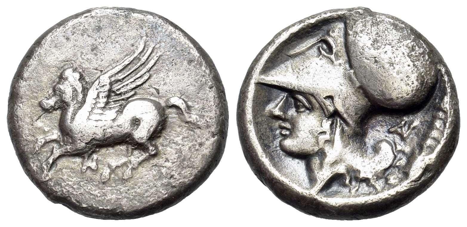 Acarnania, Anactorium (circa 350-300) AR Stater. Pegasus / Head of Athena