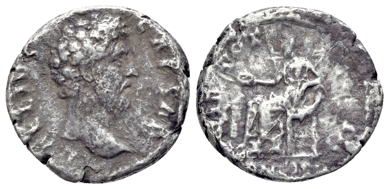 Aelius (Caesar, 136-138). AR Denarius. Rome. Bare head. R/Concordia seated