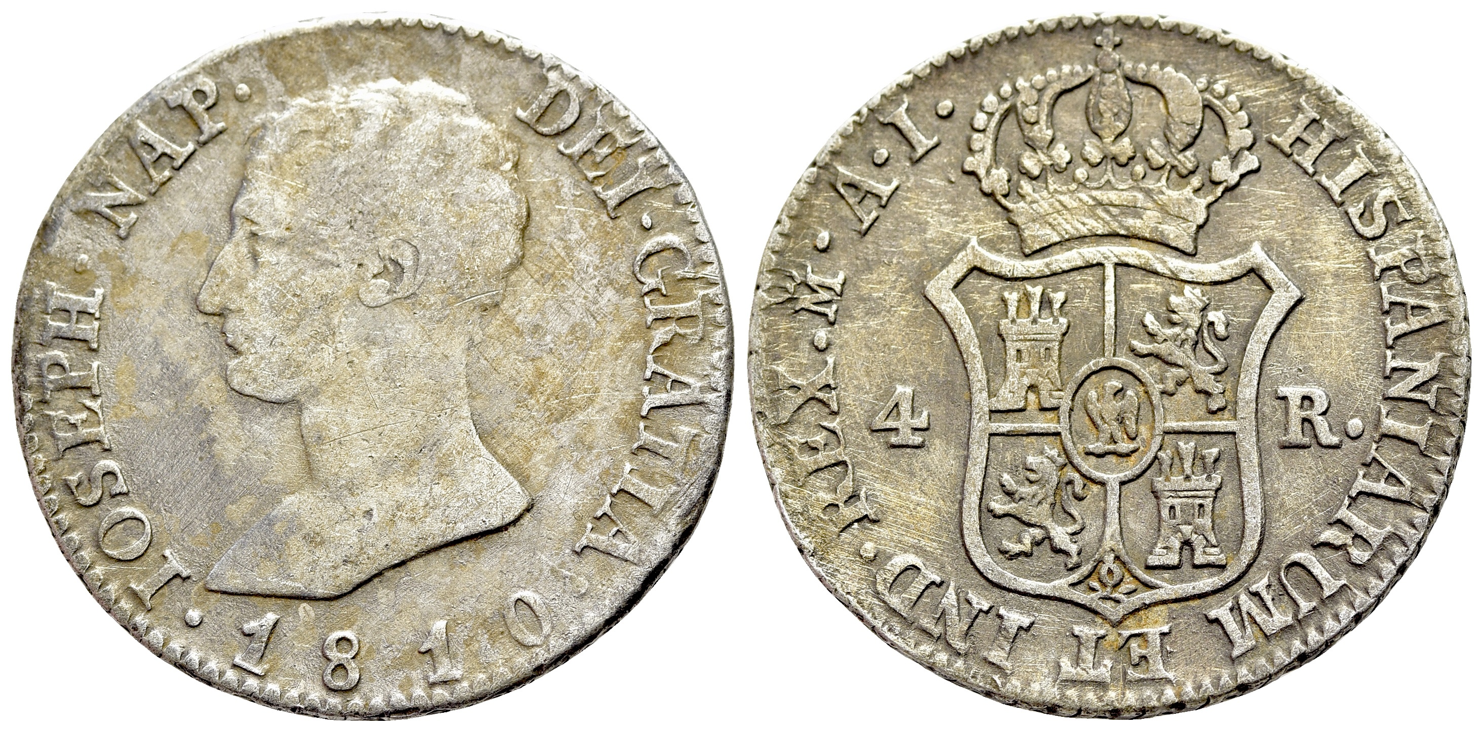 Spain, Joseph Napoleon (1808-1814). AR 4 Reales 1810 AI, Madrid