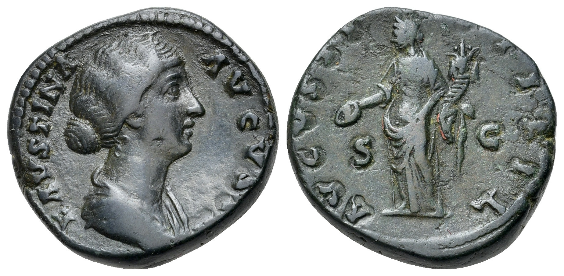 Faustina II (Augusta, 147-175). Æ As. Rome, c. 154-7. R/ CONCORDIA