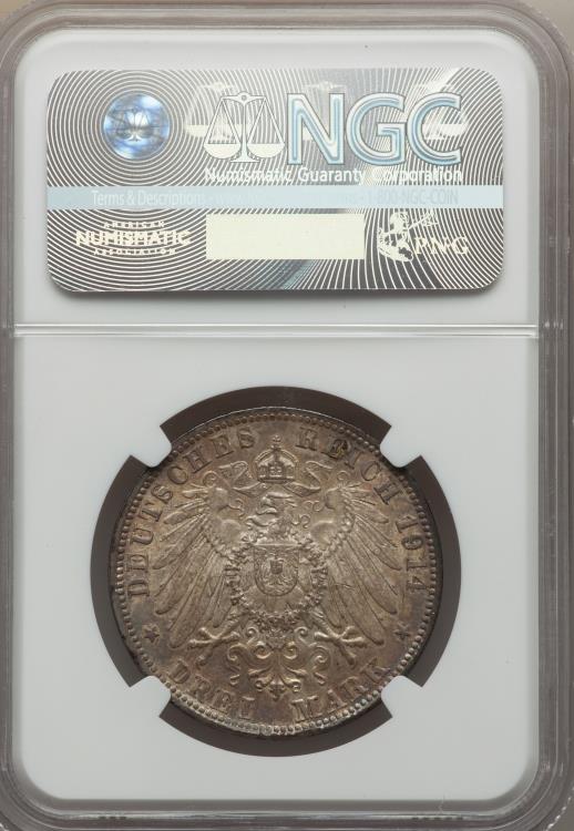 Germany Bavaria Ludwig III 3 Mark 1914-D NGC Graded MS62