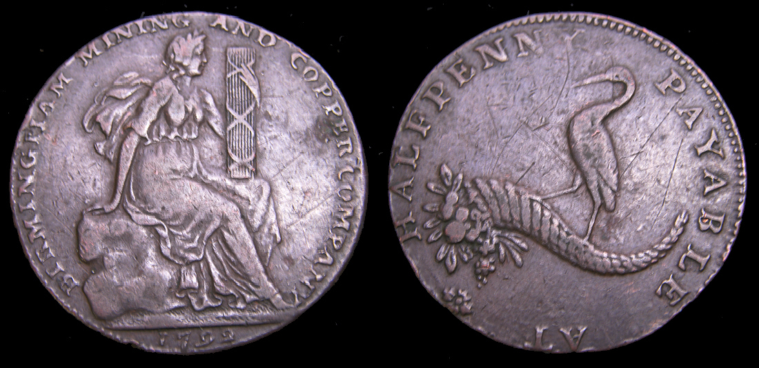 Conder Tokens 1792 Warwickshire Half Penny Token Birmingham Mining and ...