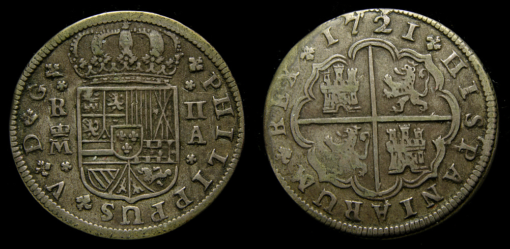 SPAIN, Felipe V (First reign as King, 1700-1724) AR 2 Reales (26 mm, 5 ...
