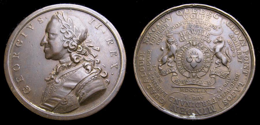 British Victories 1759 Medal Bronze Gilt 44mm Diameter Eimer 677, AE.43 ...