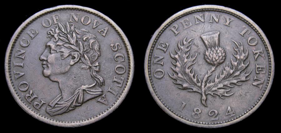 Nova Scotia 1824 Token George IV One Penny Token NS-2A4 BR-868 EF-40