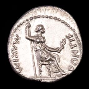 Tiberius, AD 14-37. Silver denarius. Lugdunum. - PONTIF MAXIM Livia ...