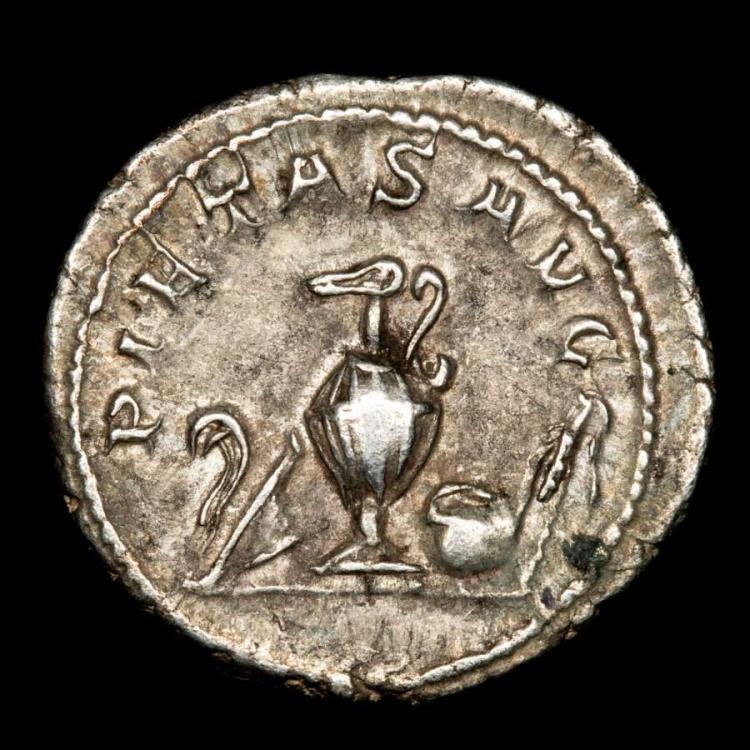 Maximus, as Caesar, AR Denarius. Rome, AD 236. - PIETAS AVG, emblems of ...