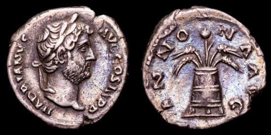 Hadrian. Silver denarius. Rome, 134-138 A.D. - ANNONA AVG Modius with ...