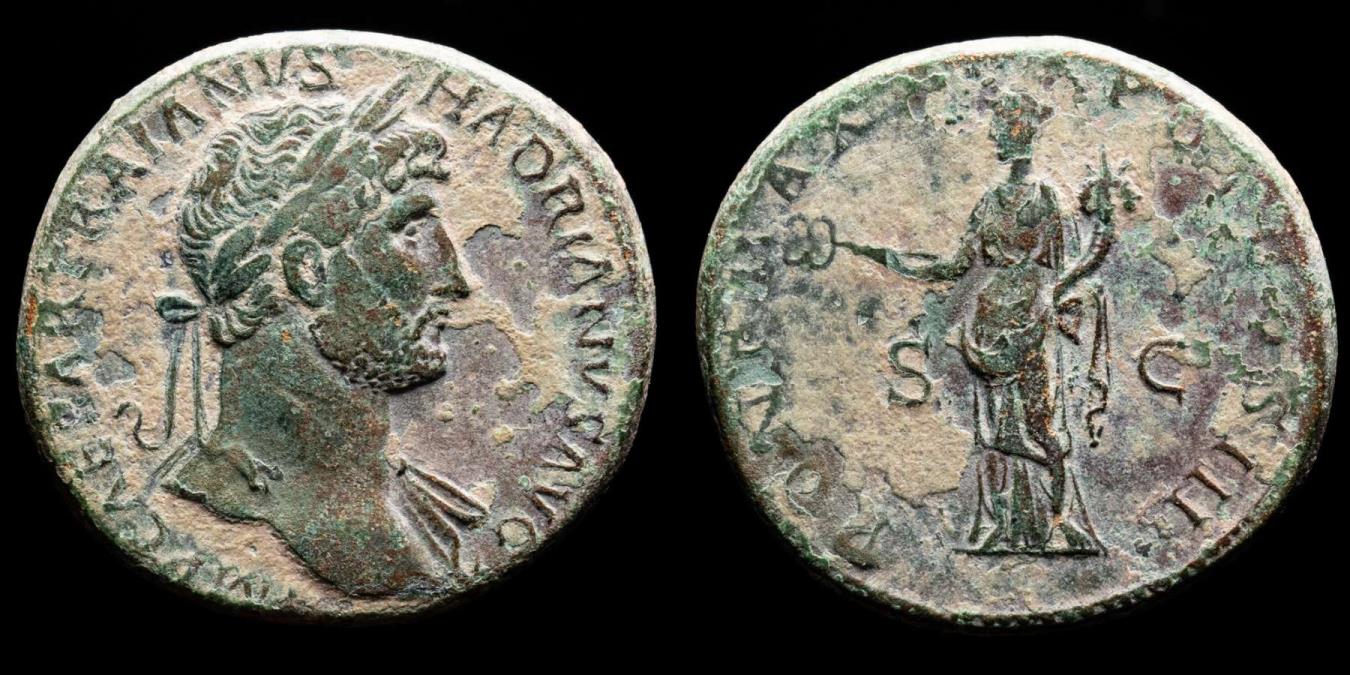 Roman Empire - Hadrian (117-138 A.D.). Bronze sestertius. Minted in ...