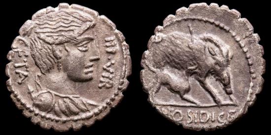 C. Hosidius C. f. Geta. Silver denarius. Rome, 68 BC. - Diana ...