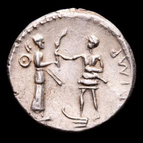 Pompey Magnus and M. Poblicius silver denarius, minted in Hispania, 46 ...