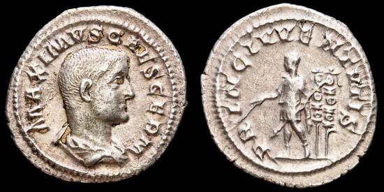 Maximus, as Caesar. Silver Denarius. Rome, AD 236-238. PRINC IVVENTVTIS ...