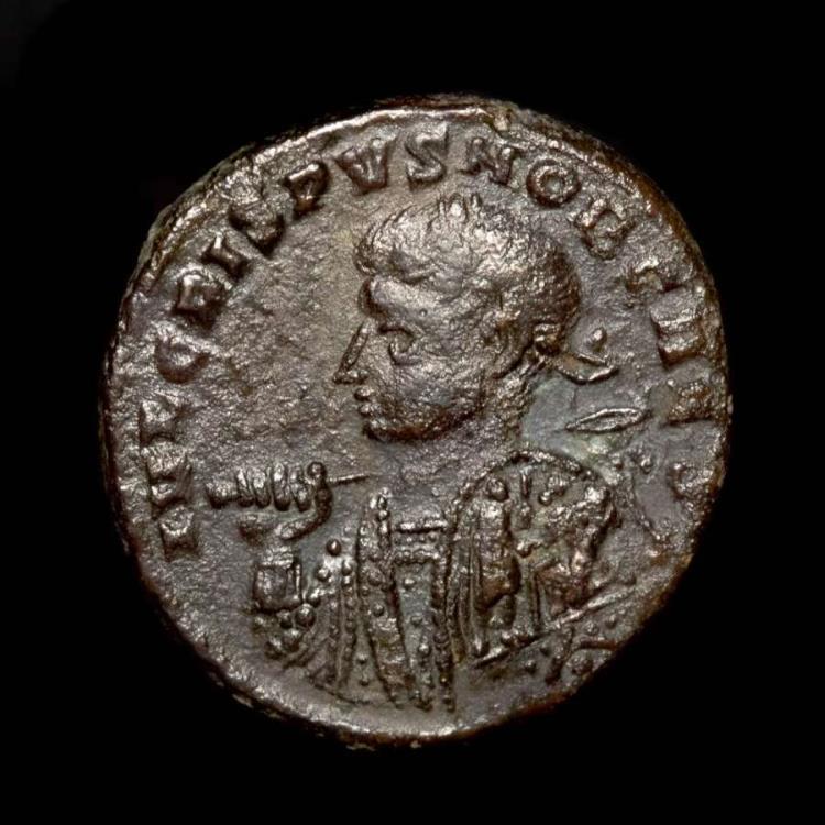A very rare bust type of Crispus, Caesar, 316-326. Follis, Treveri, 322 ...