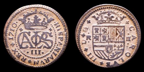 Carlos III, the Pretender (1701-1714) Silver 2 reales. Minted in ...