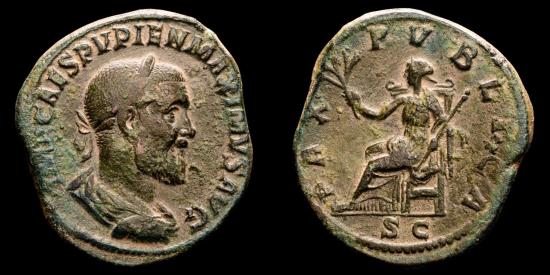 Pupienus as Maximus (238 A.D) bronze Sestertius. Minted in Rome. - PAX ...