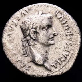Tiberius, AD 14-37. Silver denarius, Lugdunum. - PONTIF MAXIM, Tribute ...
