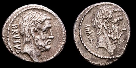 M. Junius Brutus. Silver denarius. Rome, 54 B.C. - Head of L. Junius ...
