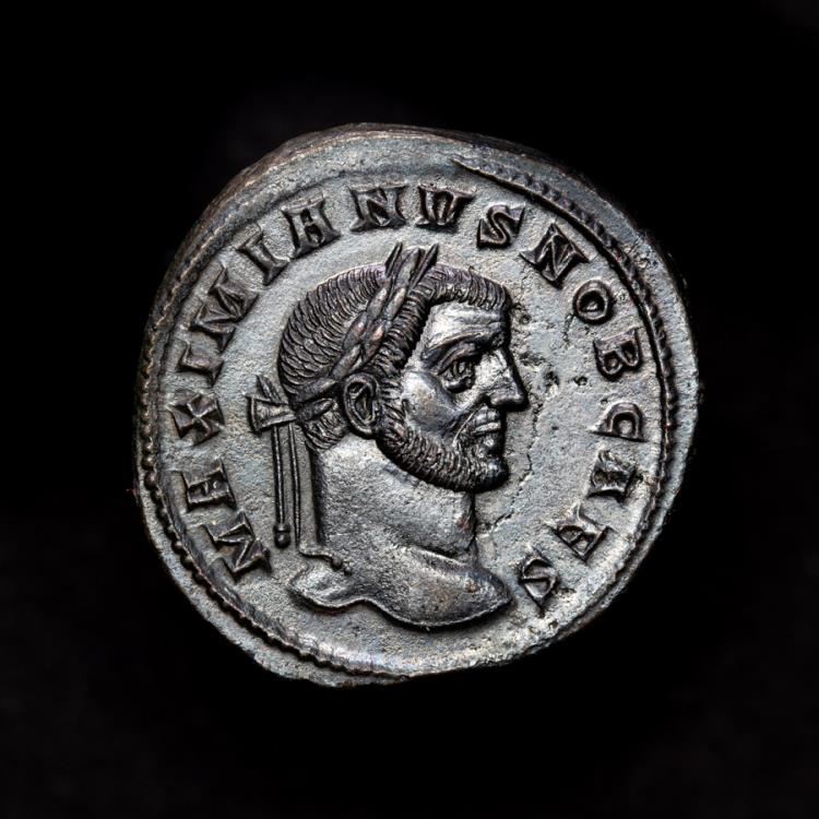 Maximianus. Caesar, A.D. 286-305. Æ follis. Ticinum. - GENIO POPVLI ...