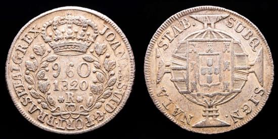 Brazil - João VI. 960 Réis, 1820. Minted in Rio (R). It was restruck on ...