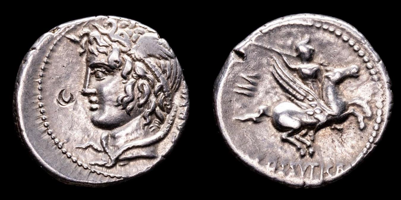 L. Cossutius C.f. Sabula, silver denarius, Rome in 74 B.C ...